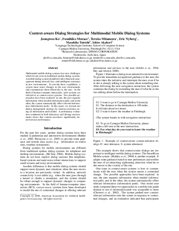 Pdf Context Aware Dialog Strategies For Multimodal Mobile Dialog Systems