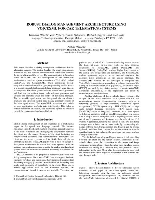 (PDF) Robust Dialog Management Architecture Using VoiceXML for Car ...