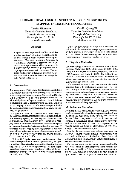 Pdf Hierarchical Lexical Structure And Interpretive Mapping In Machine Translation