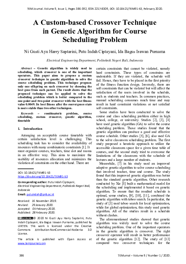 Pdf A Custom Based Crossover Technique In Genetic Algorithm For 8824