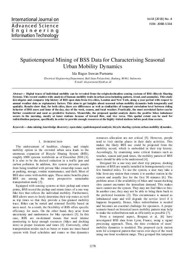 (PDF) Seasonal Urban Mobility via BSS Data Analysis (PDF) Seasonal Urban Mobility via BSS Data Analysis