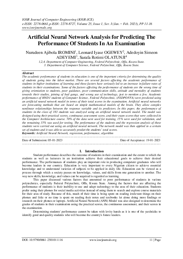 (PDF) Artificial Neural Network Analysis for Predicting the Performance of Students in an ...