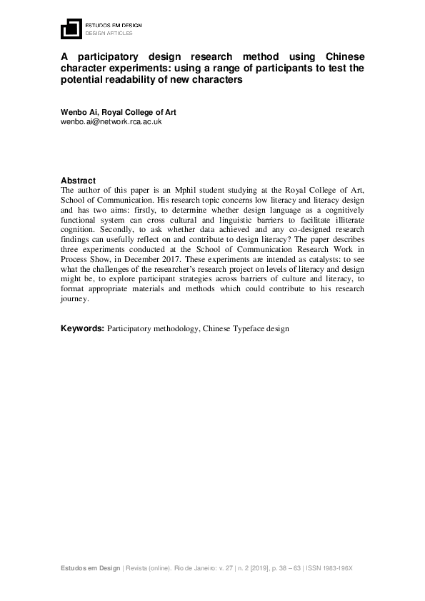 (PDF) A participatory design research method using Chinese character ...