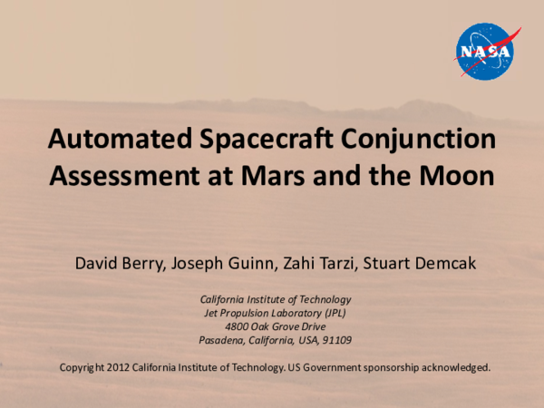 (PDF) Automated Spacecraft Conjunction Assessment at Mars and the Moon