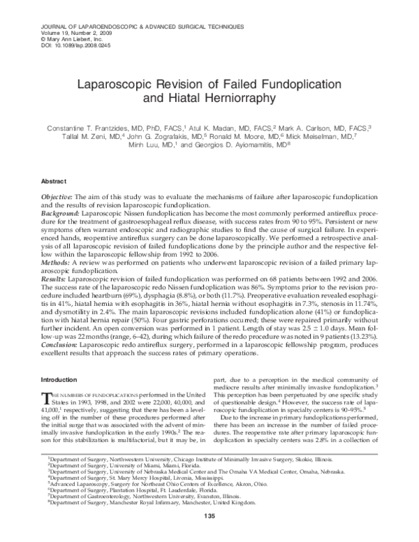 Pdf Laparoscopic Revision Of Failed Fundoplication And Hiatal
