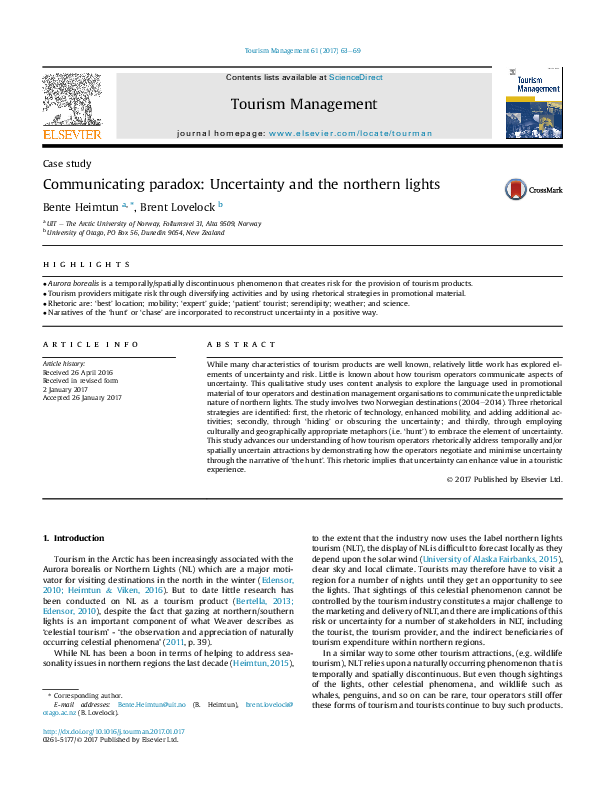 (PDF) Communicating Uncertainty in Northern Lights Tourism