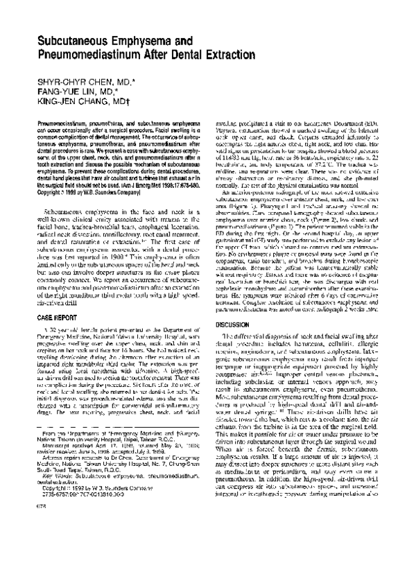 (PDF) Subcutaneous emphysema and pneumomediastinum after dental extraction