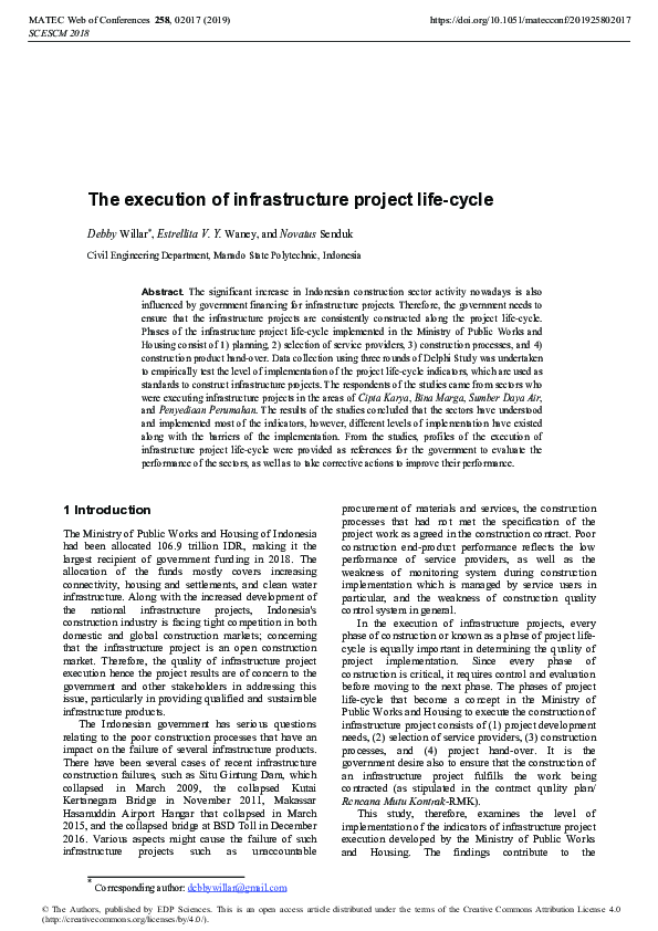 (PDF) The execution of infrastructure project life-cycle