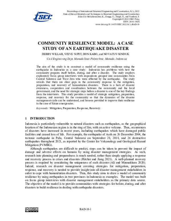 (PDF) Community Resilience Model: A Case Study of an Earthquake Disaster