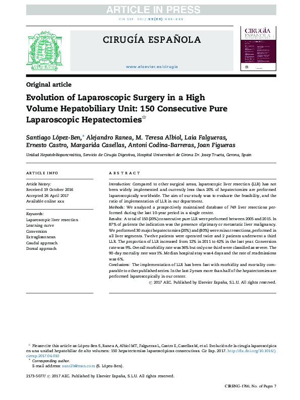 (PDF) Evolution of laparoscopic surgery in a high volume hepatobiliary ...