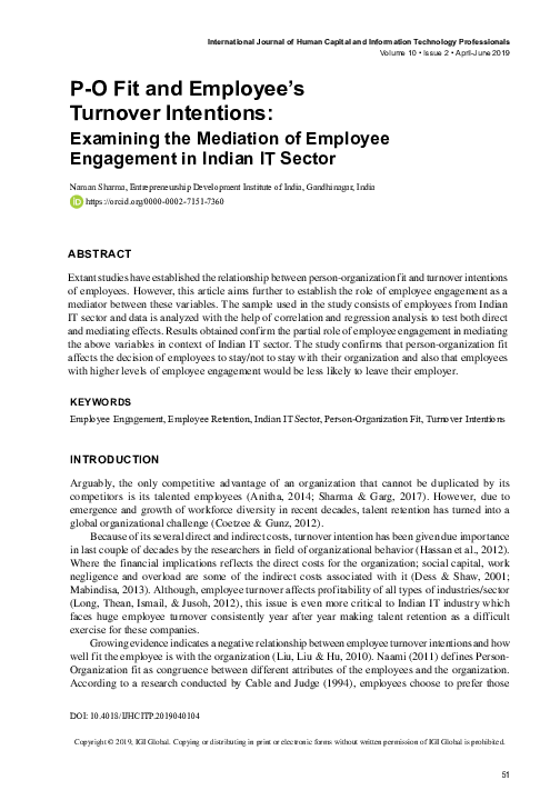 (PDF) P-O Fit and Employee's Turnover Intentions