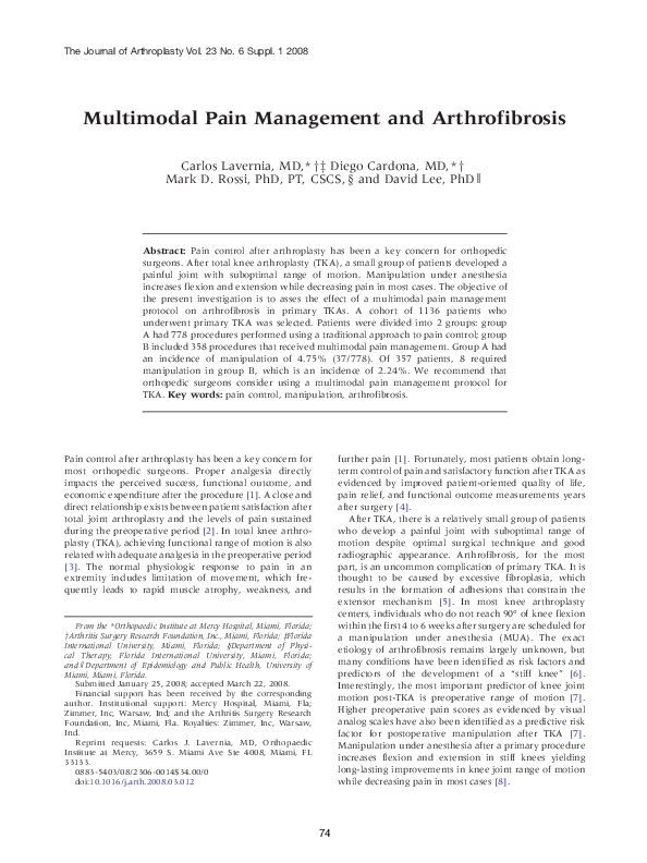(PDF) Multimodal Pain Management and Arthrofibrosis