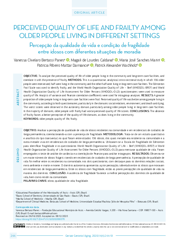 (PDF) Perceived quality of life and frailty among older people living ...