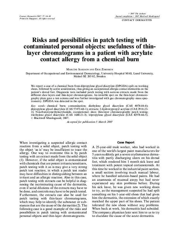 (PDF) Risks and possibilities in patch testing with contaminated ...
