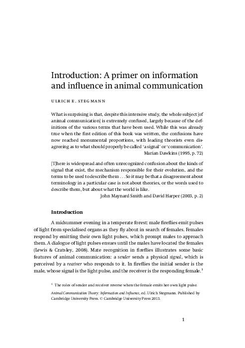(PDF) Introduction: A primer on information and influence in animal ...