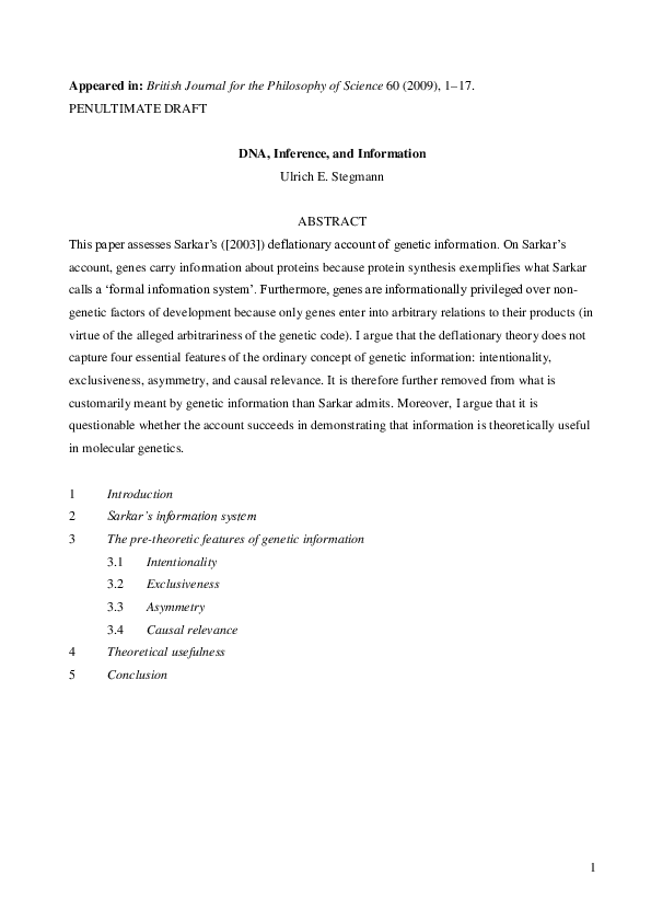 (PDF) DNA, Inference, and Information