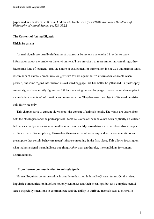 (PDF) The Content of Animal Signals