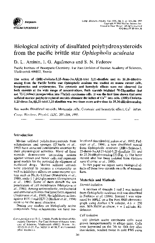 (PDF) Biological activity of disulfated polyhydroxysteroids from the ...