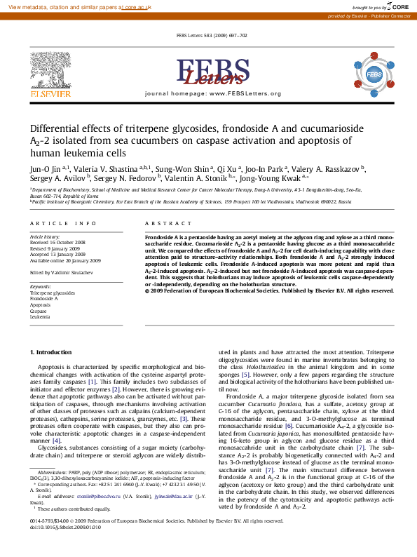 (PDF) Differential effects of triterpene glycosides, frondoside A and ...