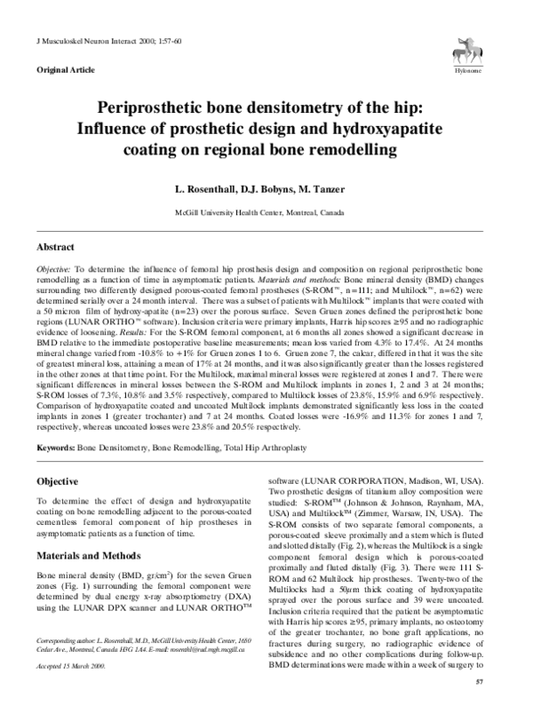 (PDF) Periprosthetic bone densitometry of the hip: influence of prosthetic design and ...