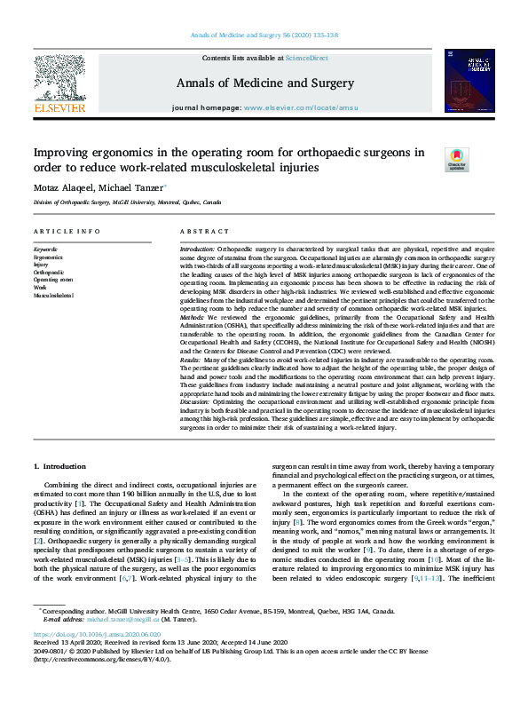 (PDF) Improving ergonomics in the operating room for orthopaedic ...