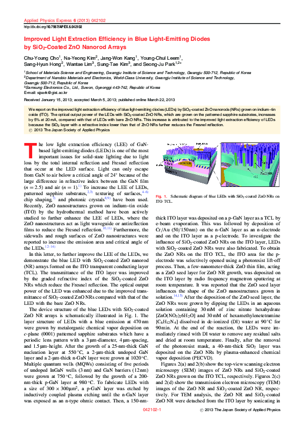 (PDF) Improved Light Extraction Efficiency in Blue Light-Emitting Diodes by SiO 2 -Coated ZnO ...