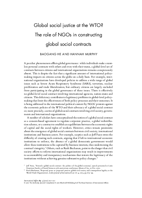 (PDF) Global social justice at the WTO? The role of NGOs in ...