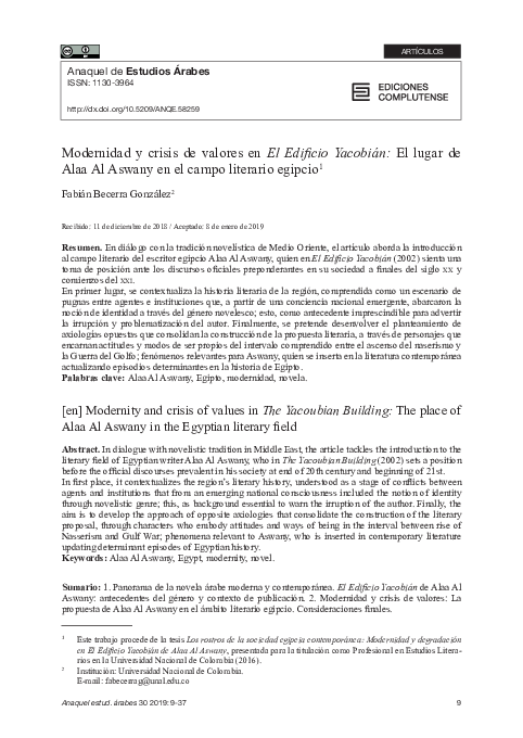 (PDF) Modernidad y crisis de valores en El Edificio Yacobián: El lugar ...