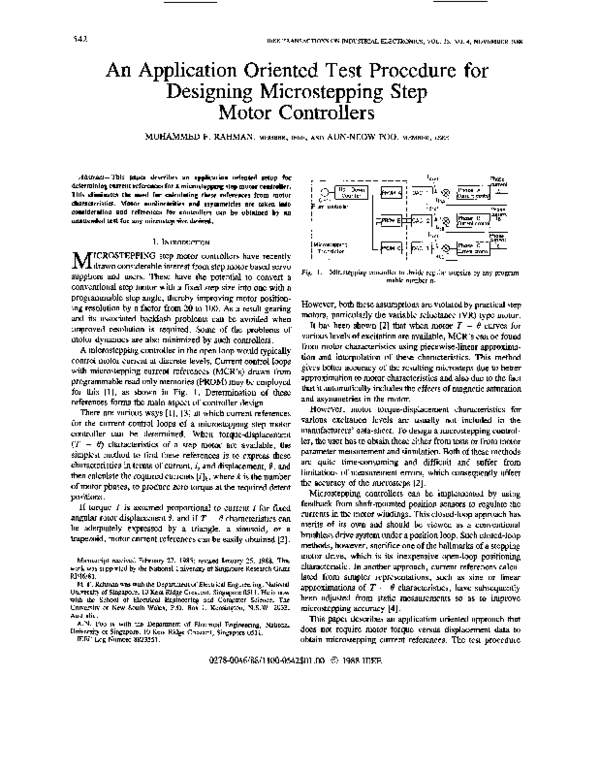 An Application Oriented Test Procedure For Designing Microstepping Step Motor Controllers 