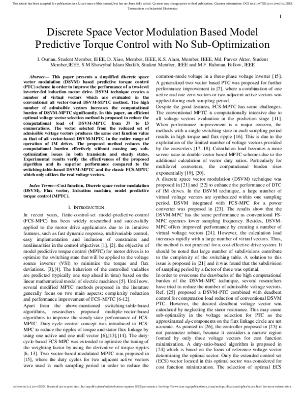 (PDF) Discrete Space Vector Modulation-Based Model Predictive Torque ...