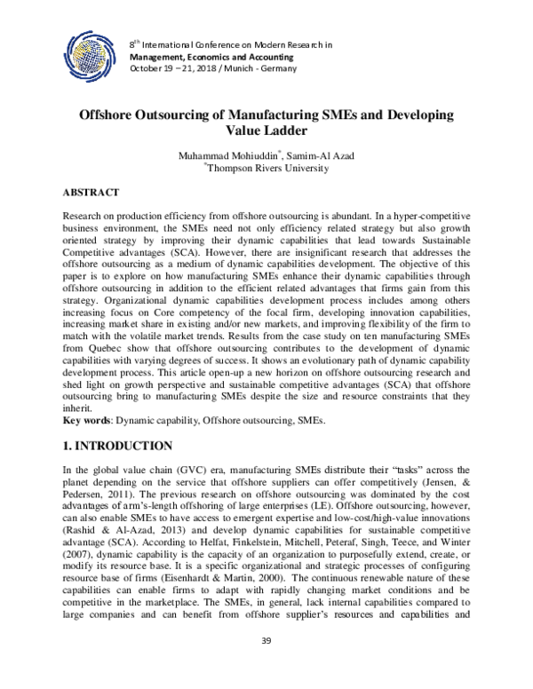 (PDF) Offshore Outsourcing of Manufacturing SMEs and Developing Value ...