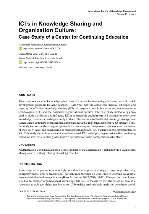 (PDF) ICTs in Knowledge Sharing and Organization Culture