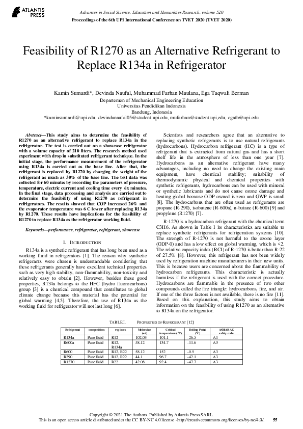 (PDF) Feasibility of R1270 as an Alternative Refrigerant to Replace ...