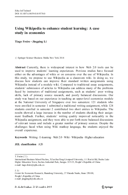 (PDF) Using Wikipedia to enhance student learning: A case study in ...