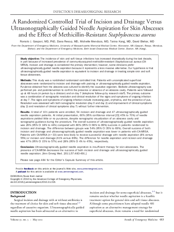 (PDF) A Randomized Controlled Trial of Incision and Drainage Versus ...