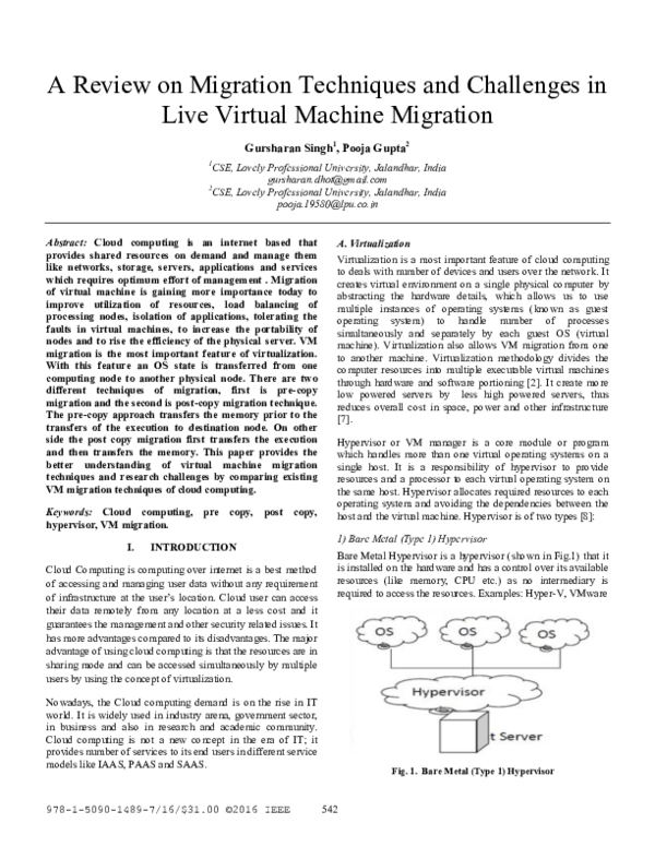 (PDF) A review on migration techniques and challenges in live virtual machine migration