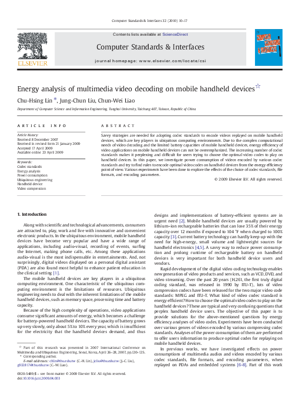 (PDF) Energy analysis of multimedia video decoding on mobile handheld ...