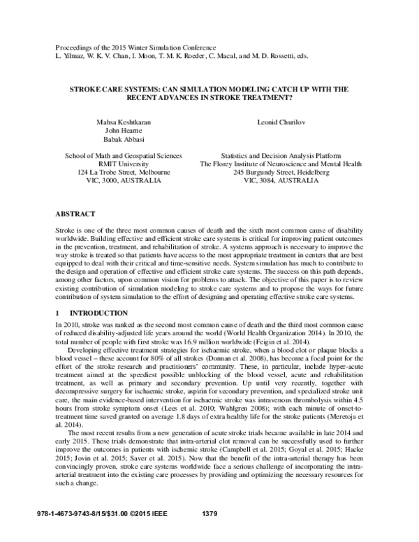 Stroke care systems: Can simulation modeling catch up with the recent ...