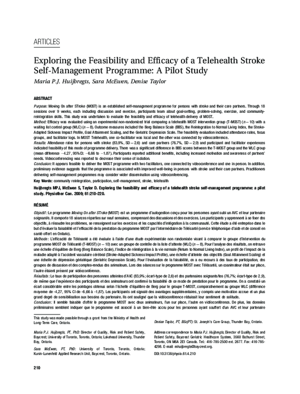 (PDF) Exploring the Feasibility and Efficacy of a Telehealth Stroke Self-Management Programme: A ...