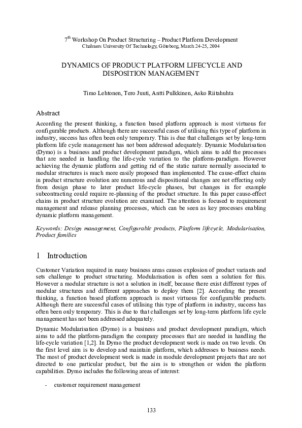 (PDF) Dynamics of product platform lifecycle and disposition management ...