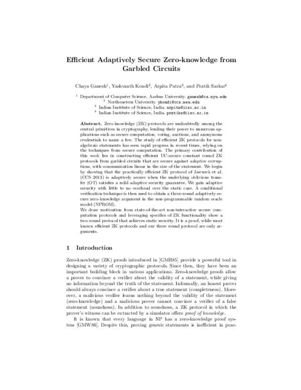 (PDF) Efficient Adaptively Secure Zero-Knowledge from Garbled Circuits