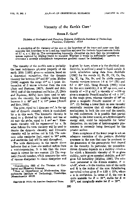 (PDF) Viscosity of the Earth's core