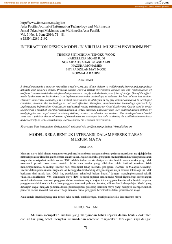 (PDF) Model reka bentuk interaksi dalam persekitaranmuzium maya