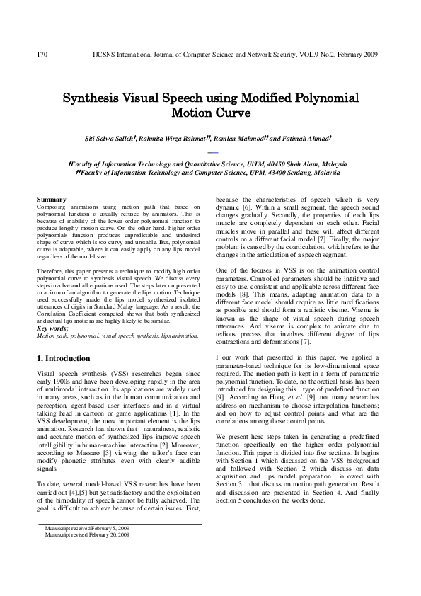 (PDF) Synthesis Visual Speech using Modified Polynomial Motion Curve ...