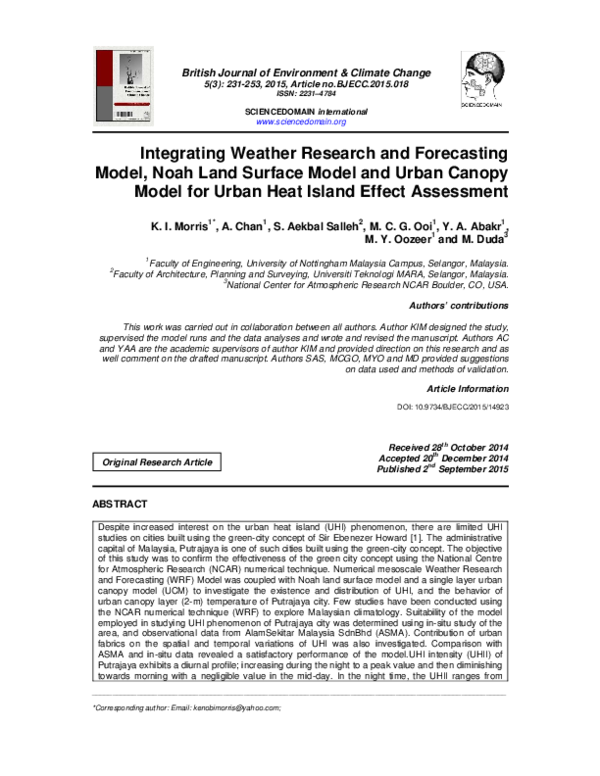 Pdf Integrating Weather Research And Forecasting Model Noah Land