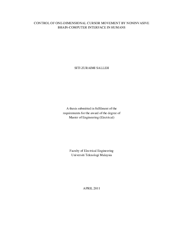 (PDF) Control of one-dimensional cursor movement by noninvasive brain-computer interface in humans