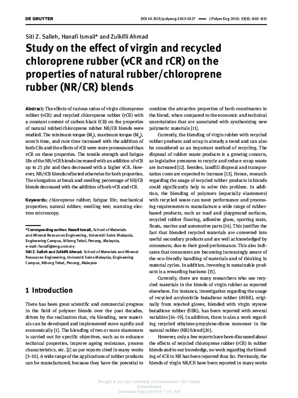 (PDF) Study on the effect of virgin and recycled chloroprene rubber ...
