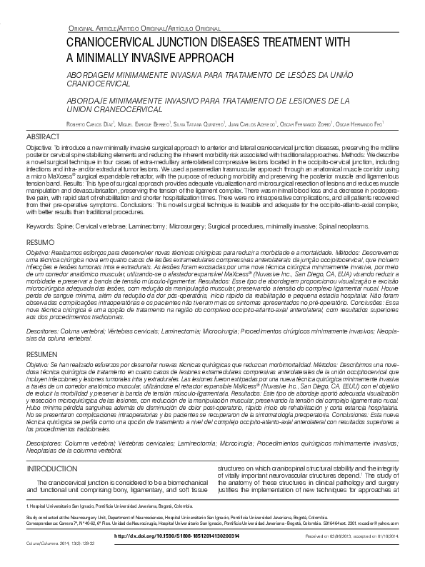 (PDF) Craniocervical junction diseases treatment with a minimally invasive approach