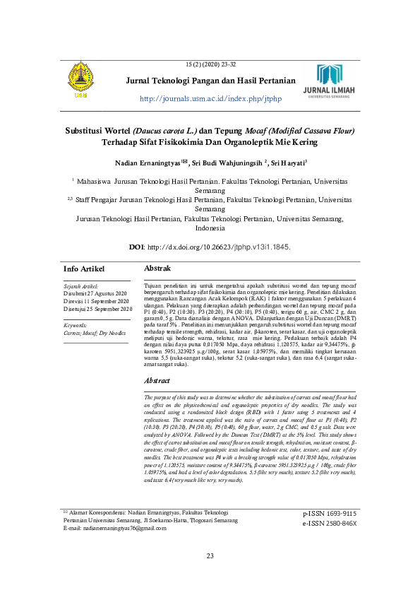 (PDF) Substitusi Wortel (Daucus carota L.) dan Tepung Mocaf (Modified Cassava Flour) Terhadap ...