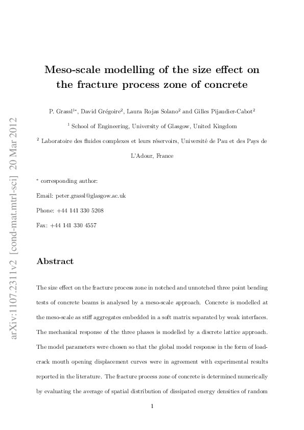 Pdf Meso Scale Modelling Of The Size Effect On The Fracture Process